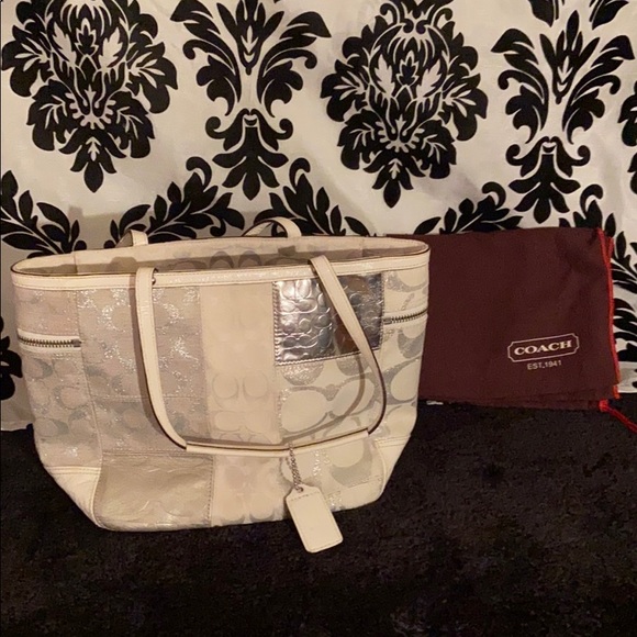 Coach | Bags | Coach Patchwork White And Silver Purse | Poshmark
